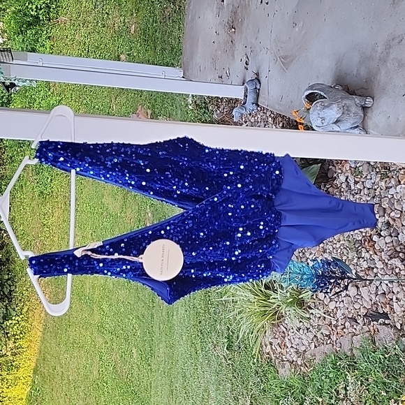 Saints And Hearts | Tops | Blue Velvet Sequin Body Suit Nwt | Poshmark